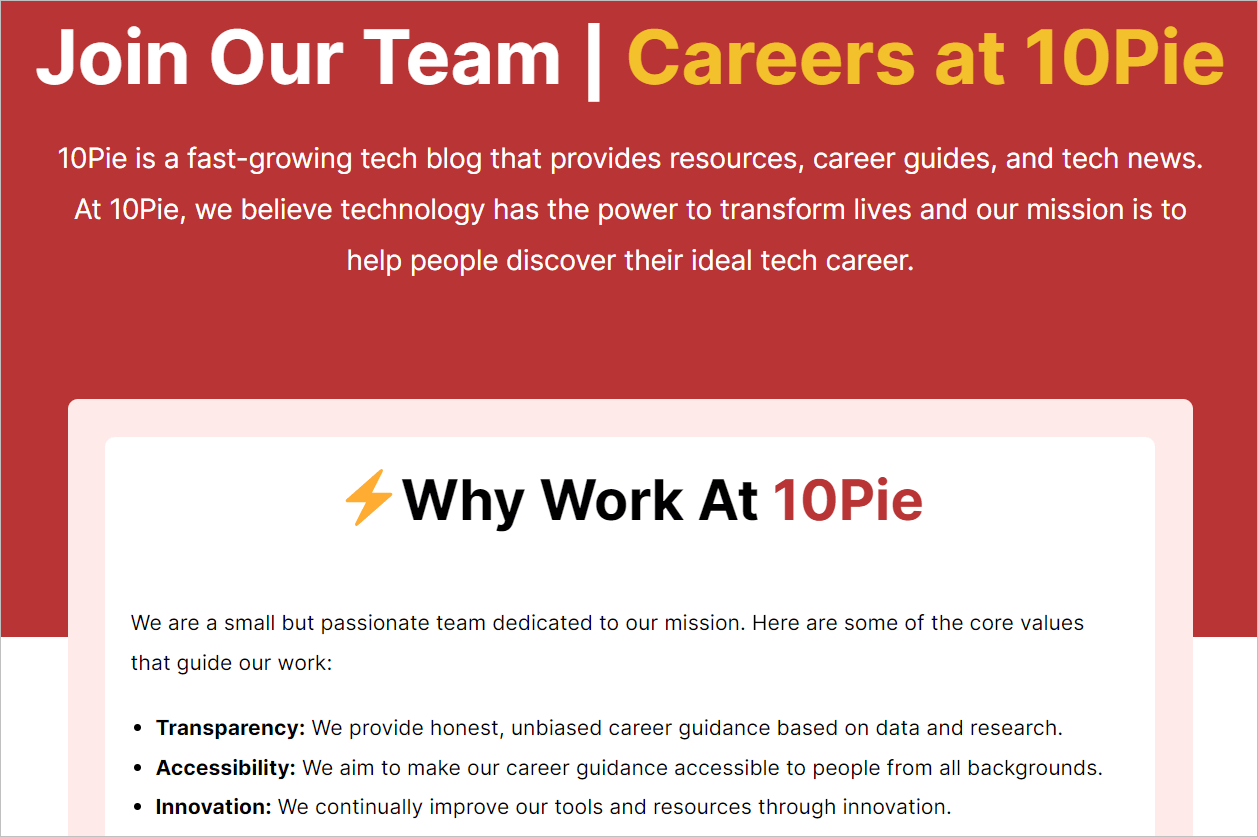Join Our Team | Careers at 10Pie